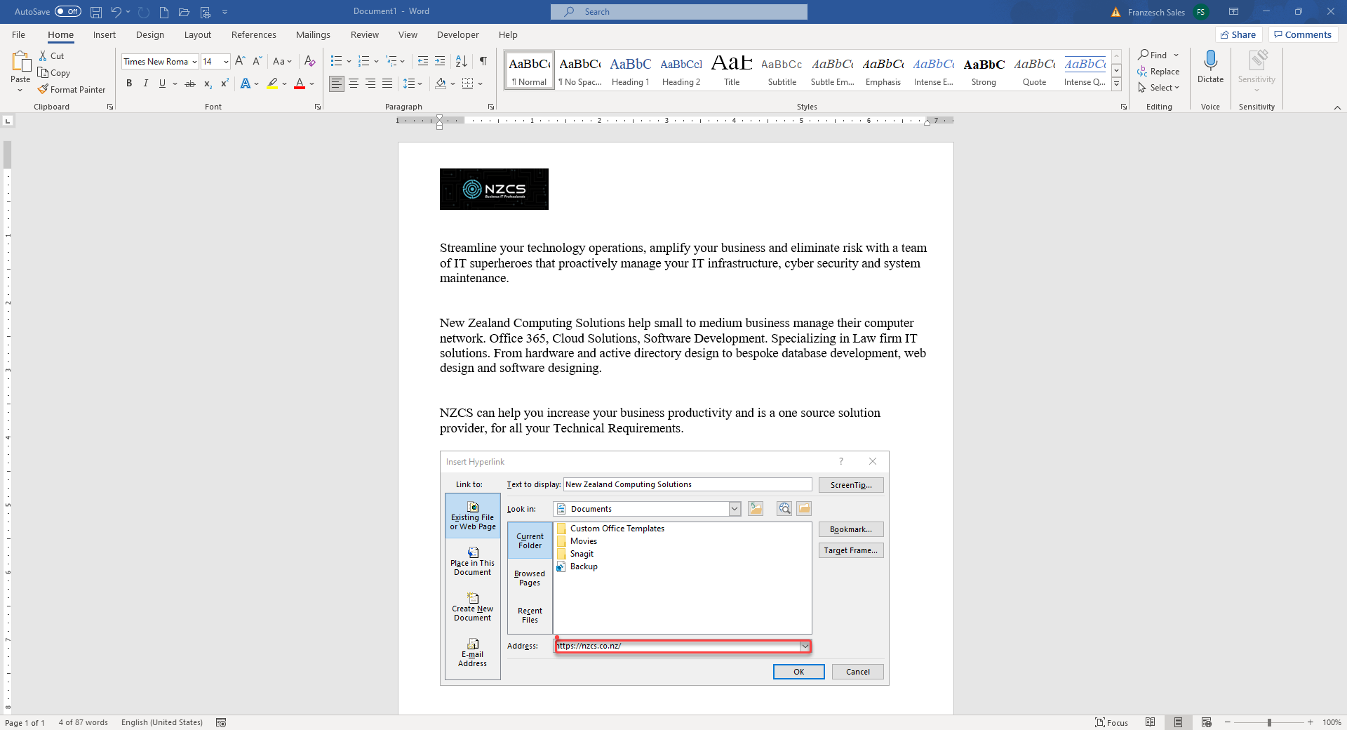 Fastest Way to Insert Hyperlinks in MS Word - New Zealand Computing ...