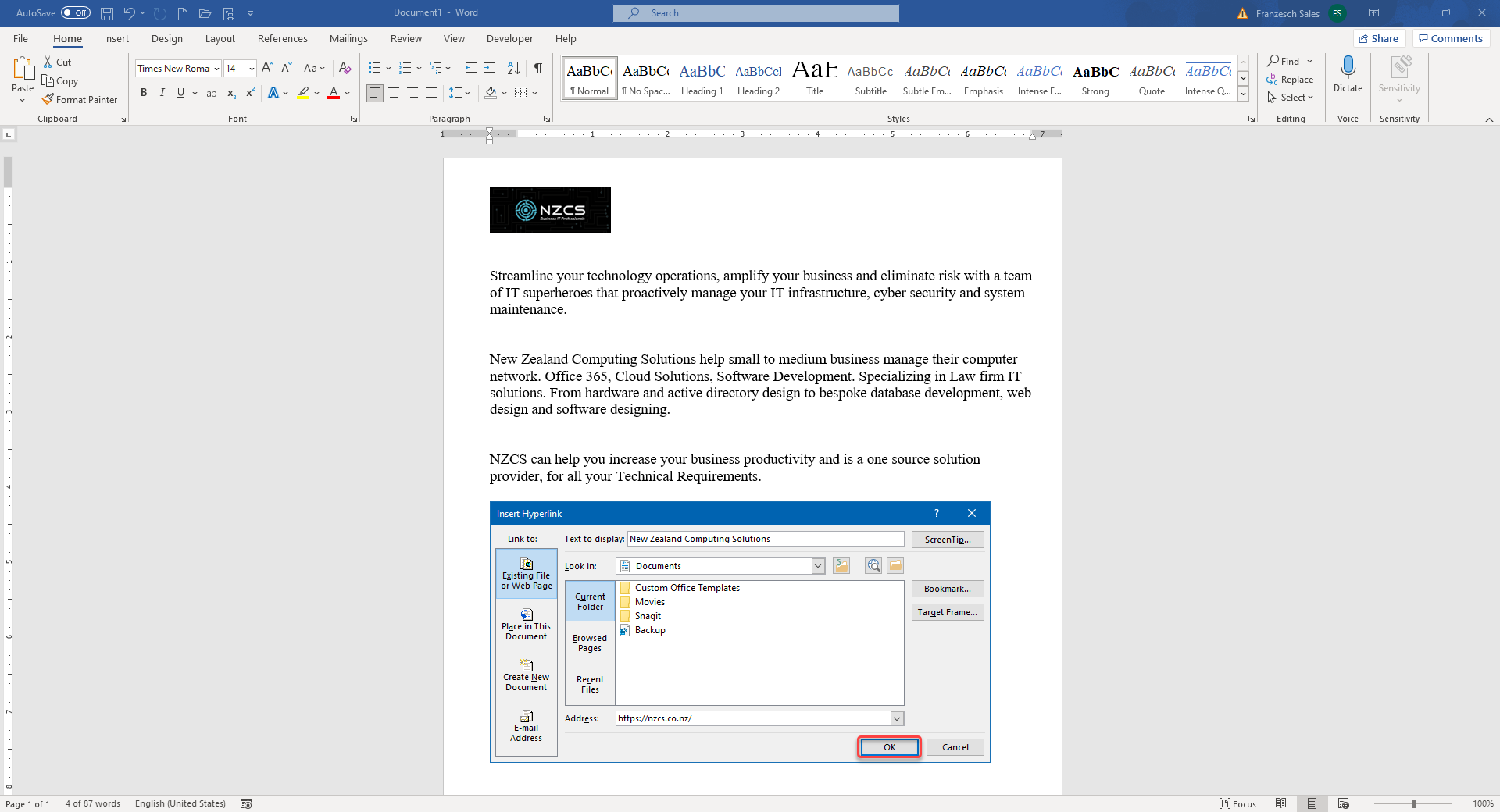 Fastest Way to Insert Hyperlinks in MS Word - New Zealand Computing ...